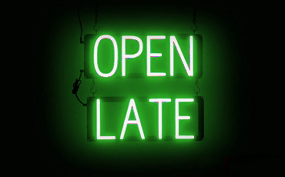 SpellBrite OPEN LATE LED Sign for Business. 17.0" x 15.0" Green OPEN ...