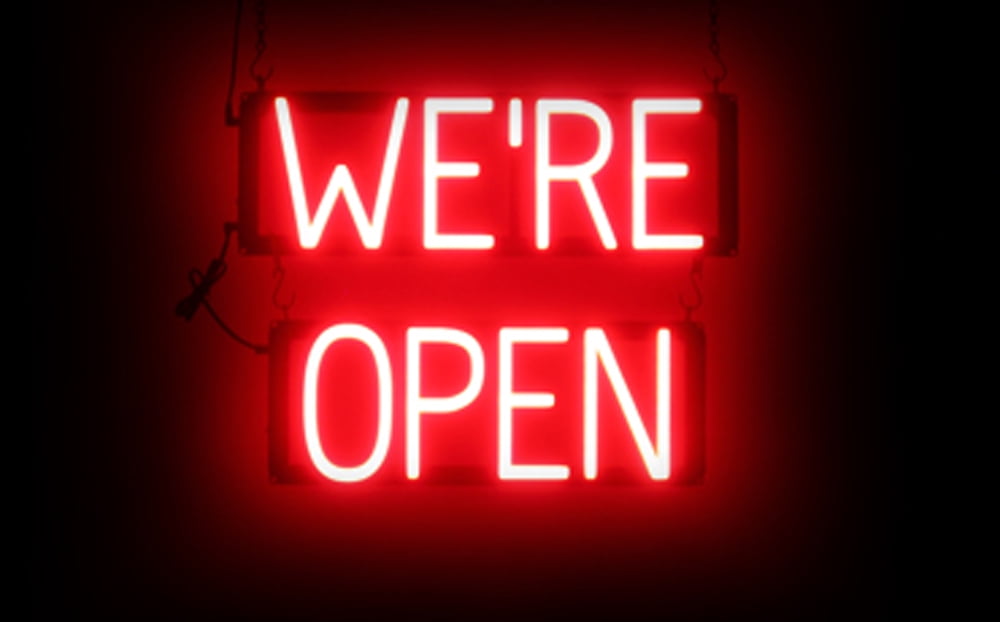 SpellBrite WE'RE OPEN LED Sign for Business. 18.9" x 15.0" Red WE'RE ...