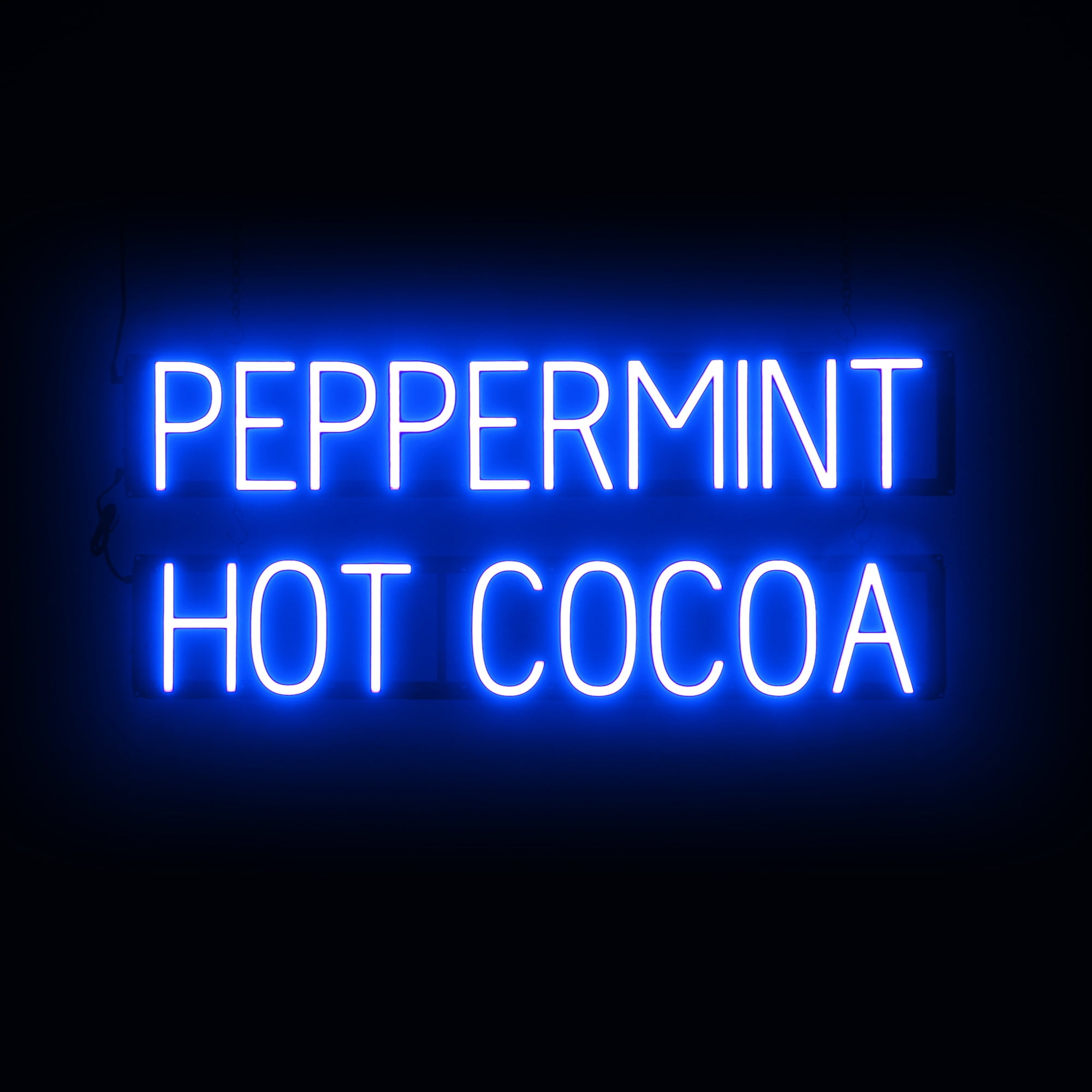 SpellBrite PEPPERMINT HOT COCOA LED Sign for Business. 35.8" x 15" Blue ...