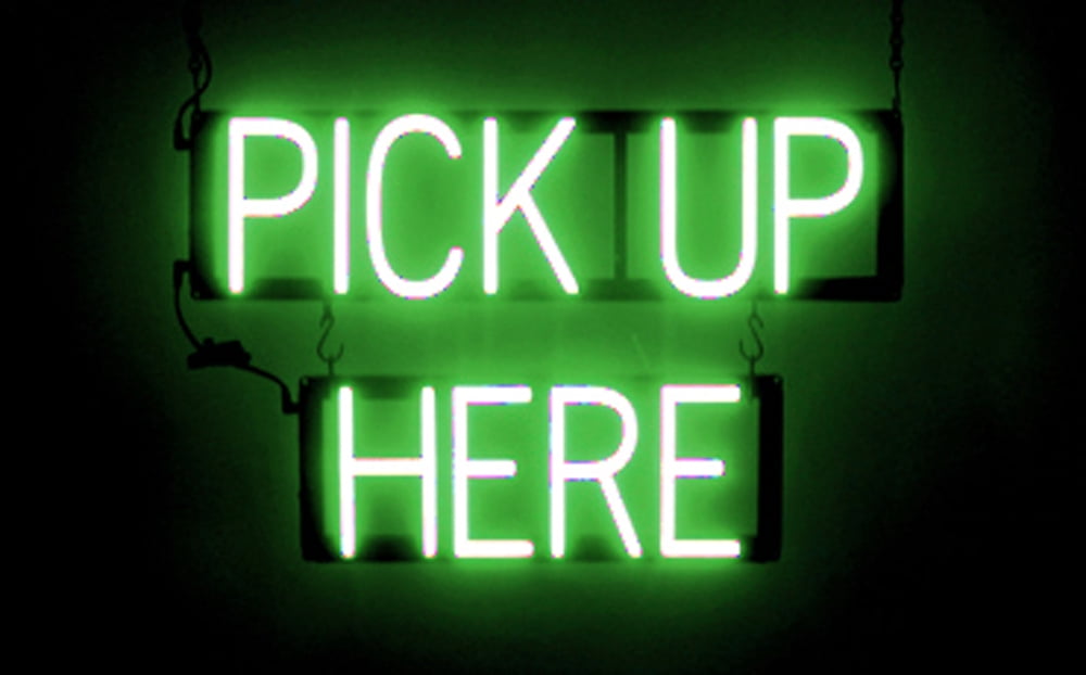 SpellBrite PICK UP HERE LED Sign for Business. 23.4" x 15.0" Green PICK ...