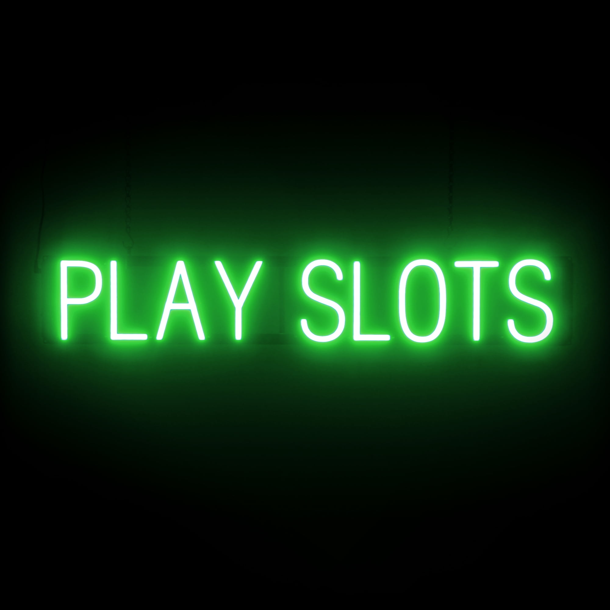 SpellBrite PLAY SLOTS LED Sign for Business. 37.1" x 6.3" Green PLAY ...