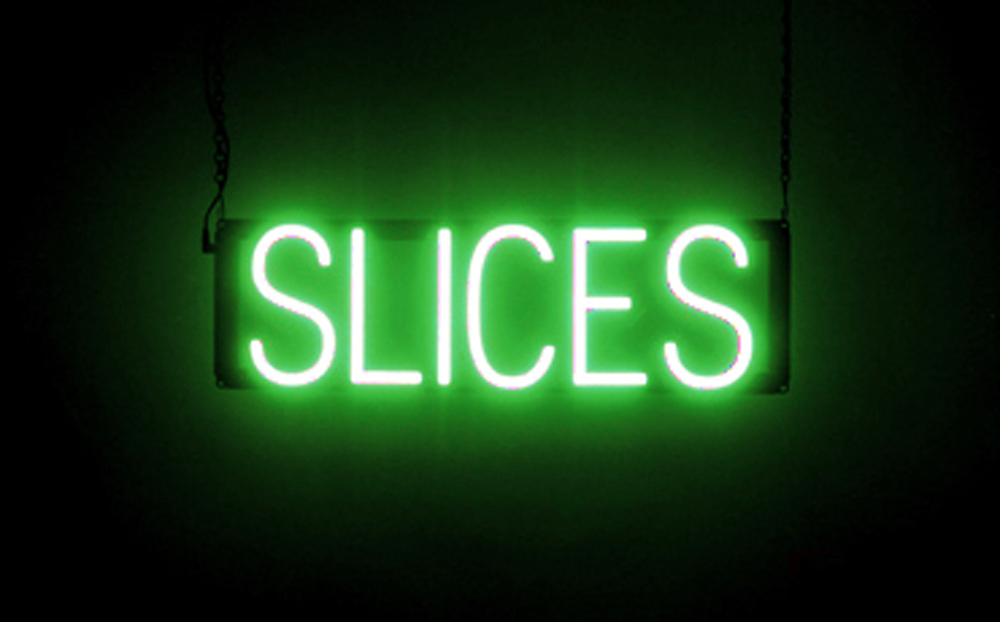 SpellBrite SLICES LED Sign for Business. 20.9" x 6.3" Green SLICES Sign ...