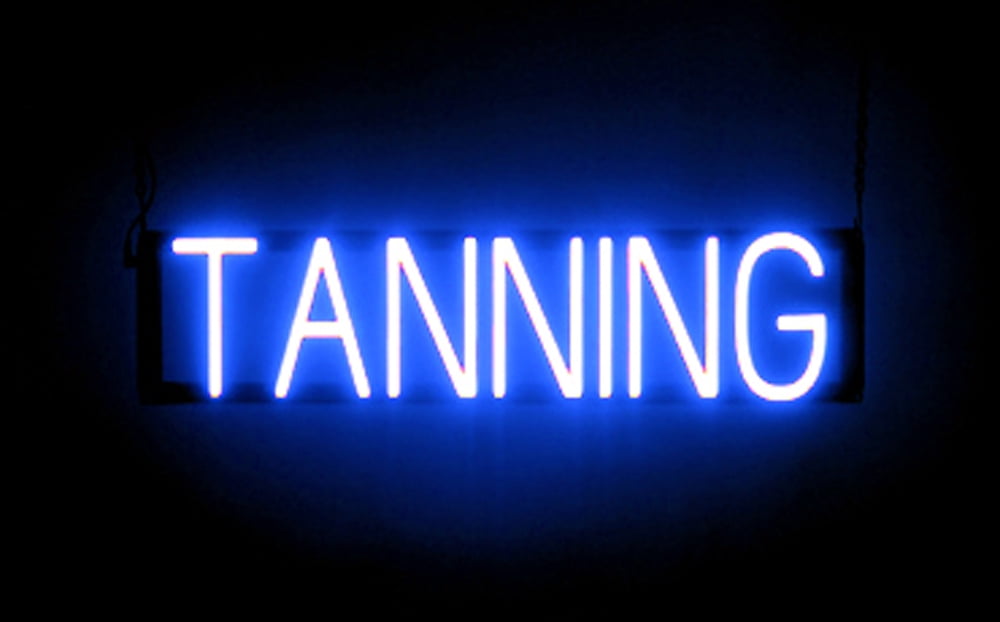 SpellBrite TANNING LED Sign for Business. 26.1" x 6.3" Blue TANNING ...