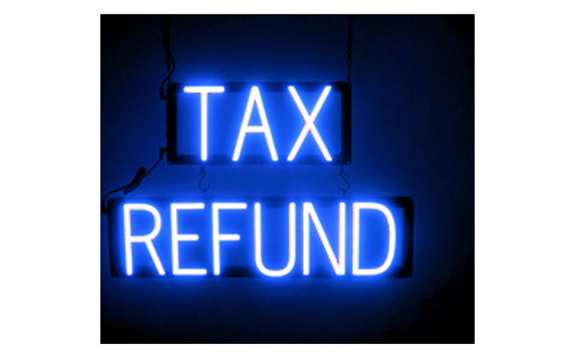 SpellBrite TAX REFUND LED Sign for Business. 23.5" x 15.0" Blue TAX ...