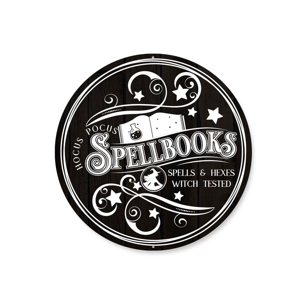 Spellbooks Spells And Hexes Halloween Aluminum Metal Decor Sign - 12 ...