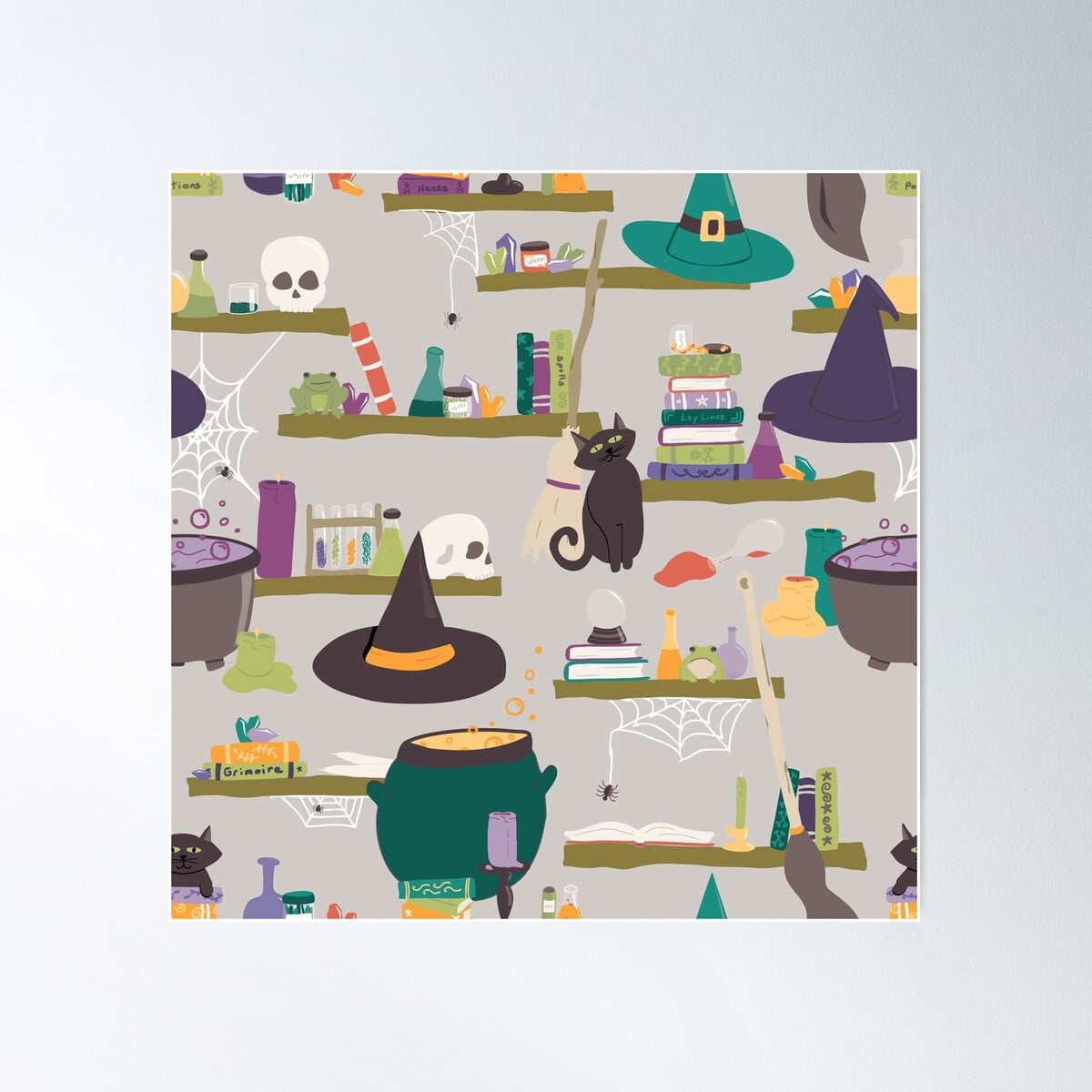 Spellcaster Shelves - Brooms, Potions, Spell Books Poster Wall Art ...