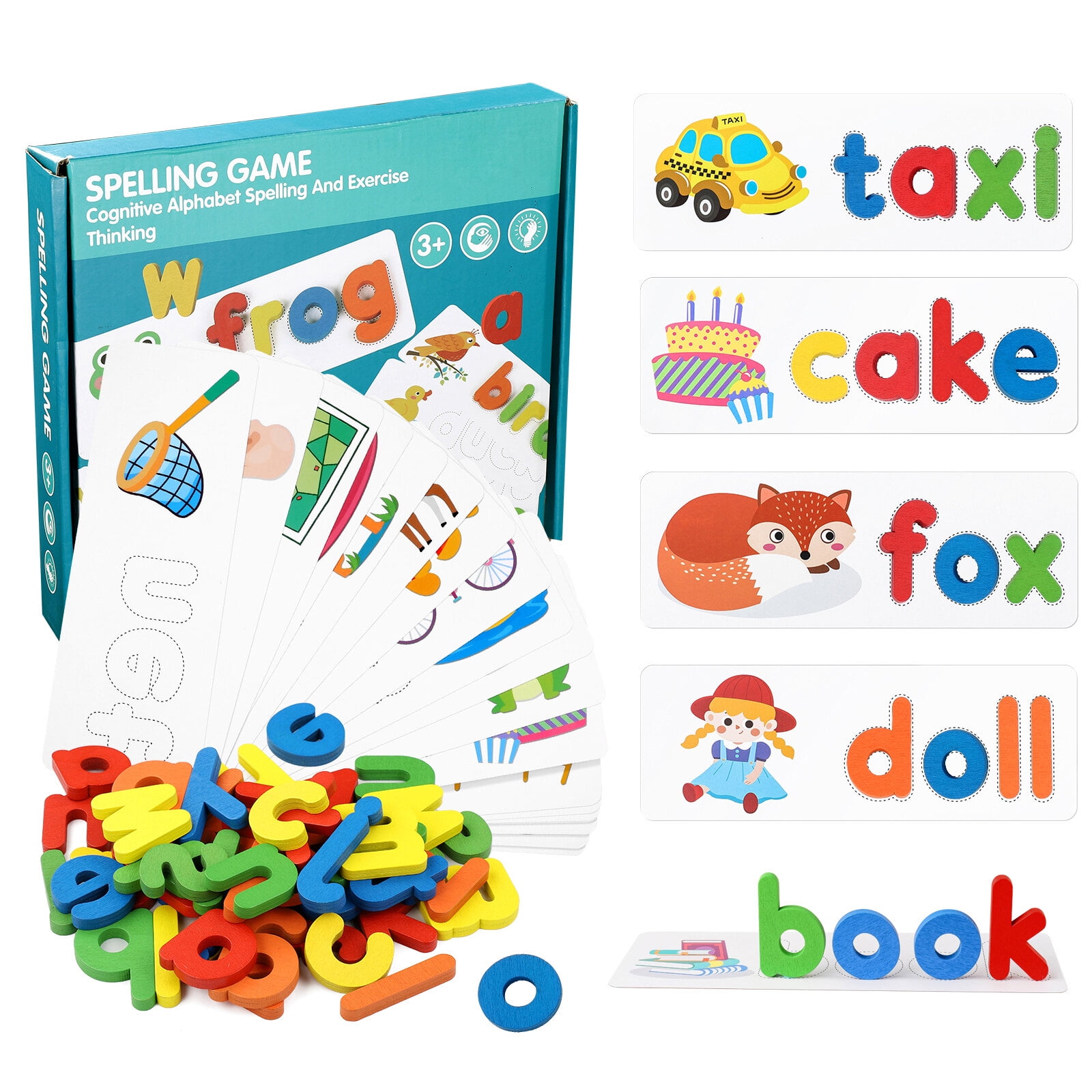 Spelling Words Set, ABC Wooden Blocks Letter Cognitive Tool with Flash ...