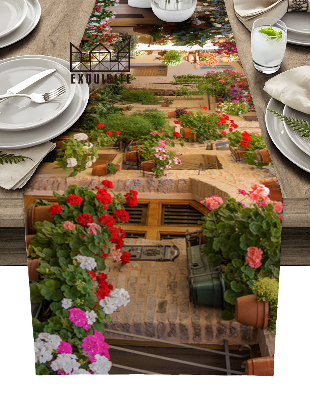 Spello Town Flower Street Table Runner ration Home r Dinner Table ration Table r - Walmart.com