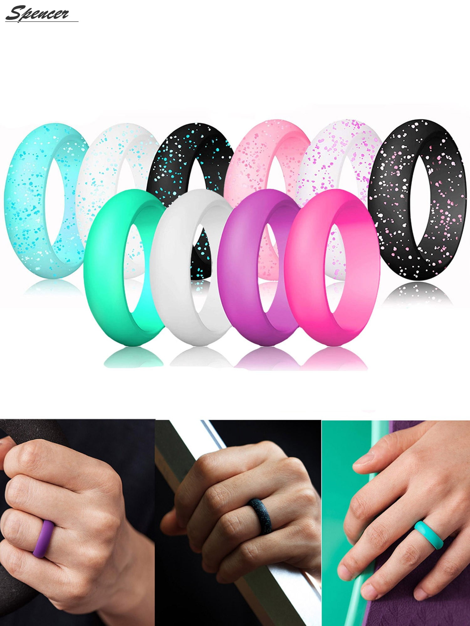 Spencer 10 Pcs Rings Pack Silicone Wedding Rings for Women, Thin and ...