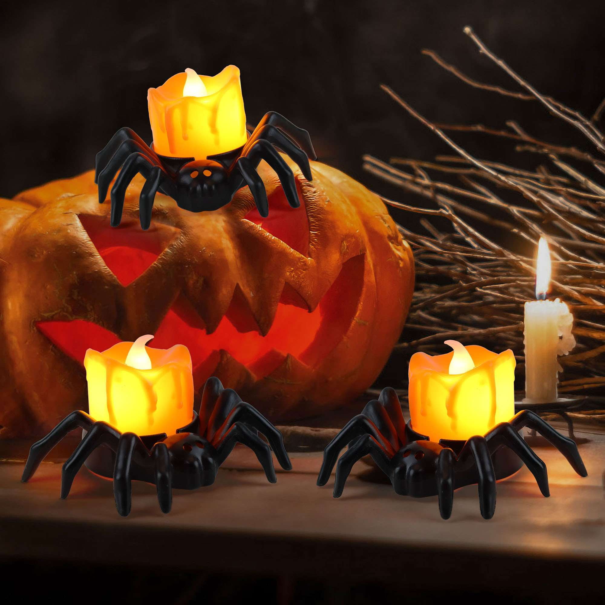 Spencer 12 PCS Spider Flameless Candles, Halloween Spider Candle Lights ...