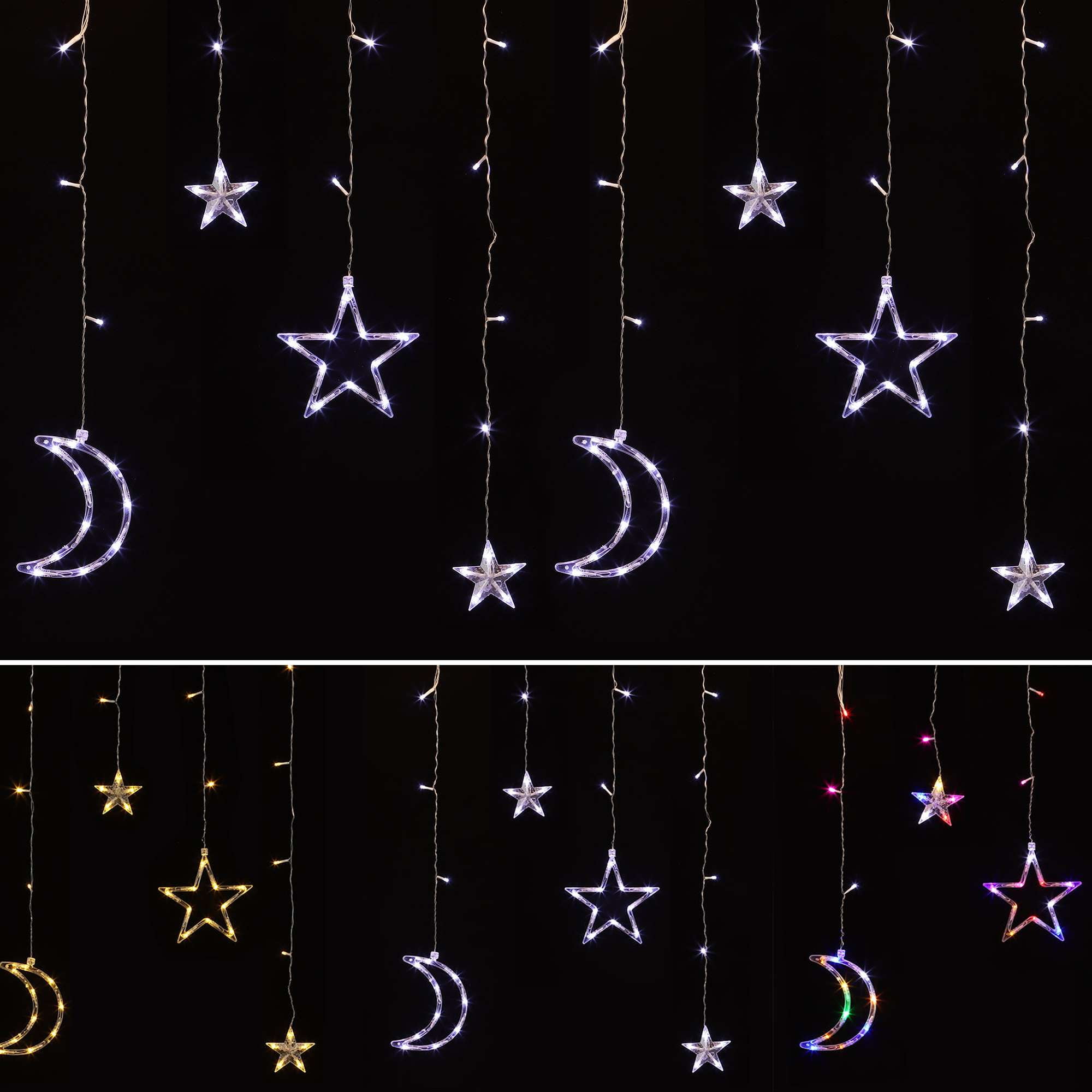 Spencer 120-Count LED Curtain Lights with Stars and Moons, Christmas ...