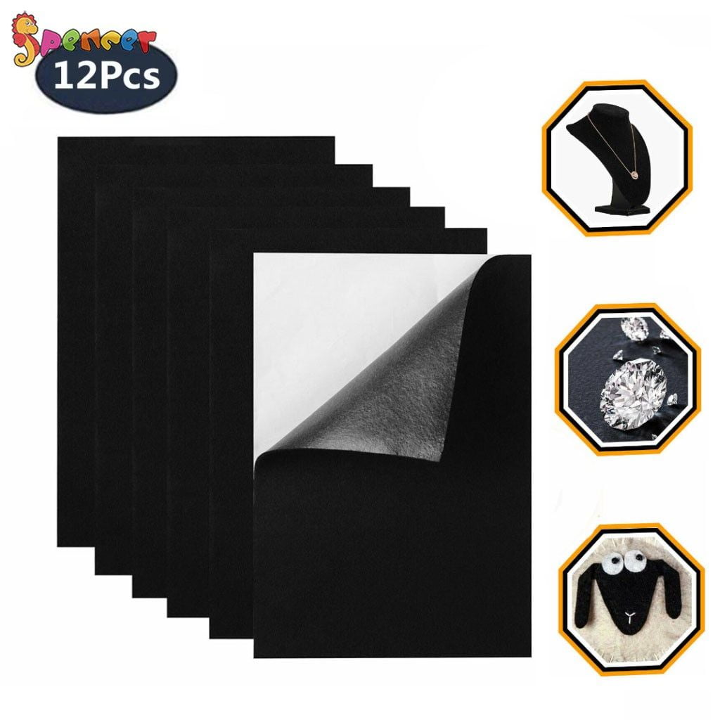 Spencer 12Pcs Black Felt Fabric Back Adhesive Sheets Multipurpose ...
