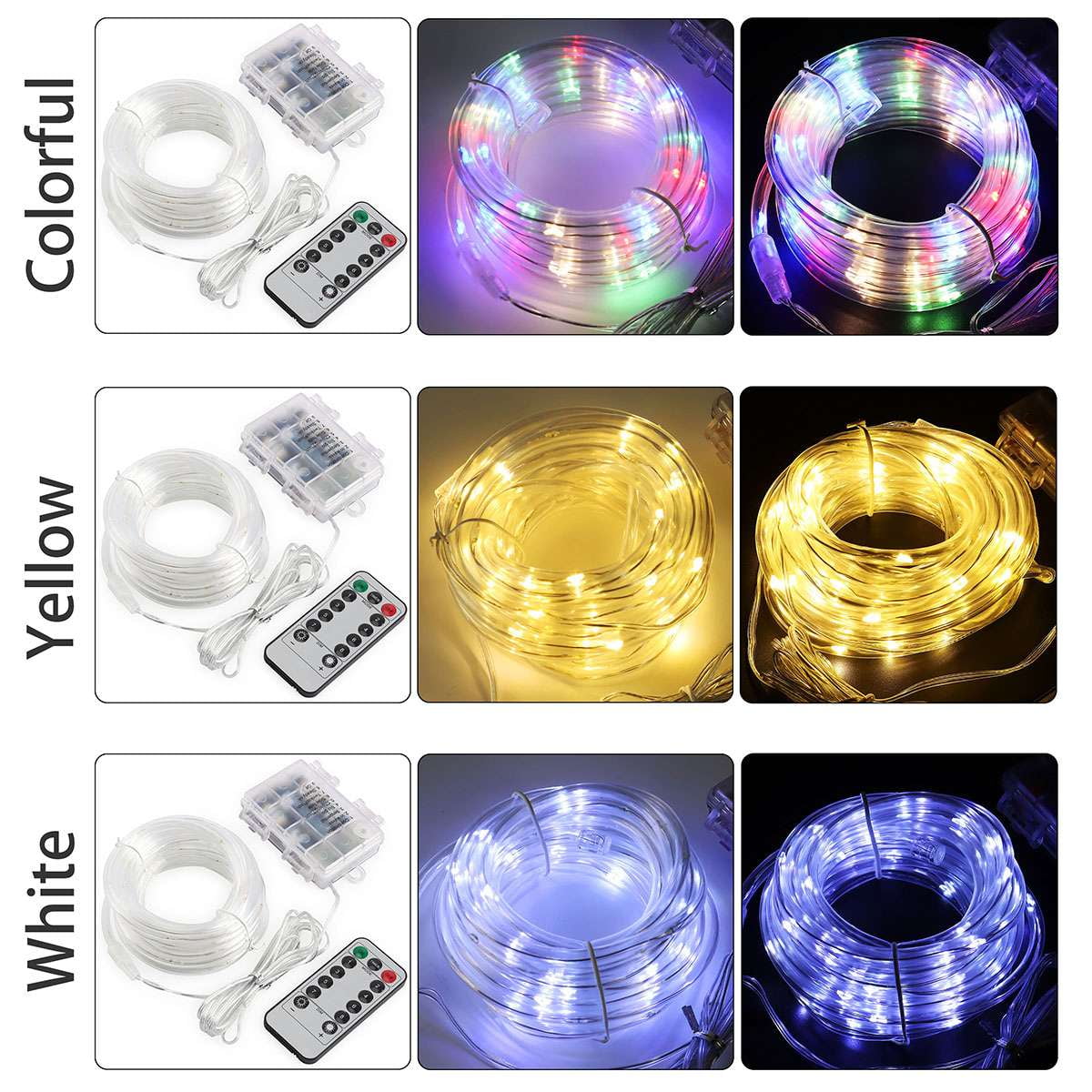 Spencer 2 Pack 50 LED Rope Lights Battery Operated Fairy Lights Outdoor ...