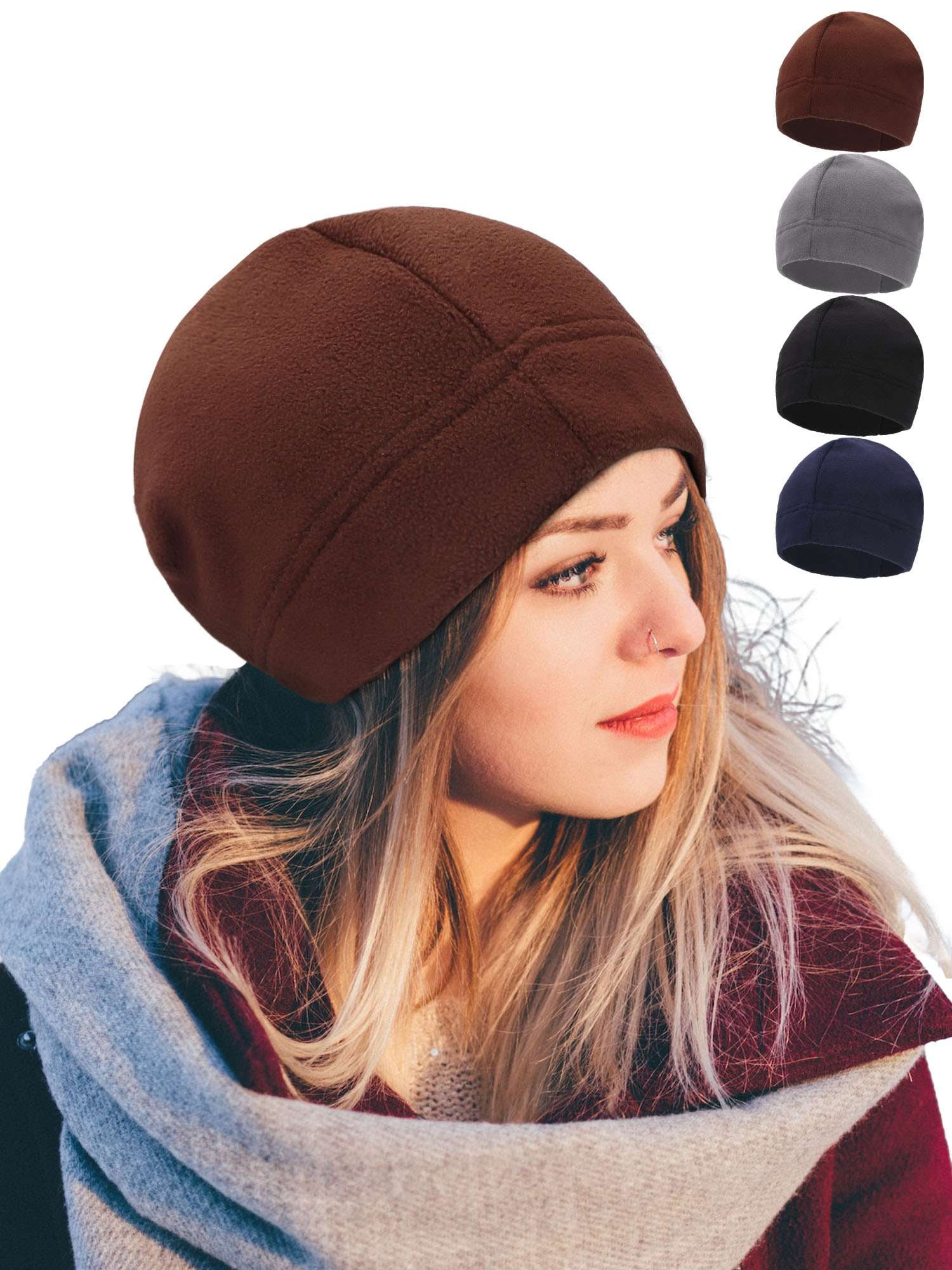 Spencer 2 Pack Fleece Beanie Hats Warm Winter Men Women Soft Skull Cap Unisex Adult Slouchy ...