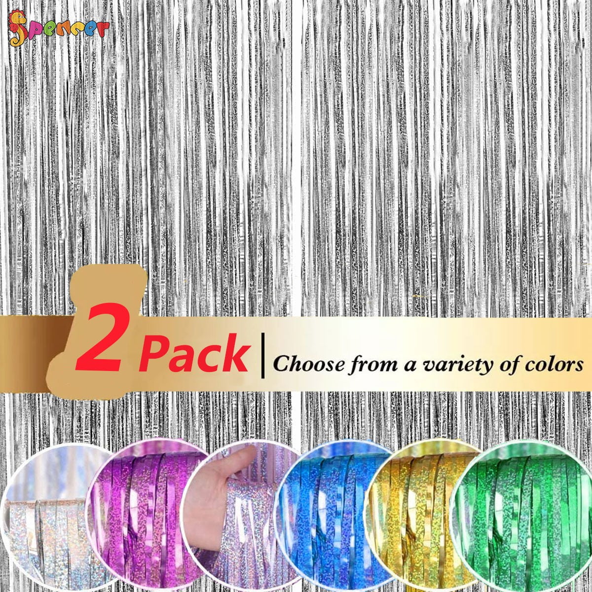 Spencer Shiny Party Metallic Foil Curtain, 3936" x 984" (2 Panels ...