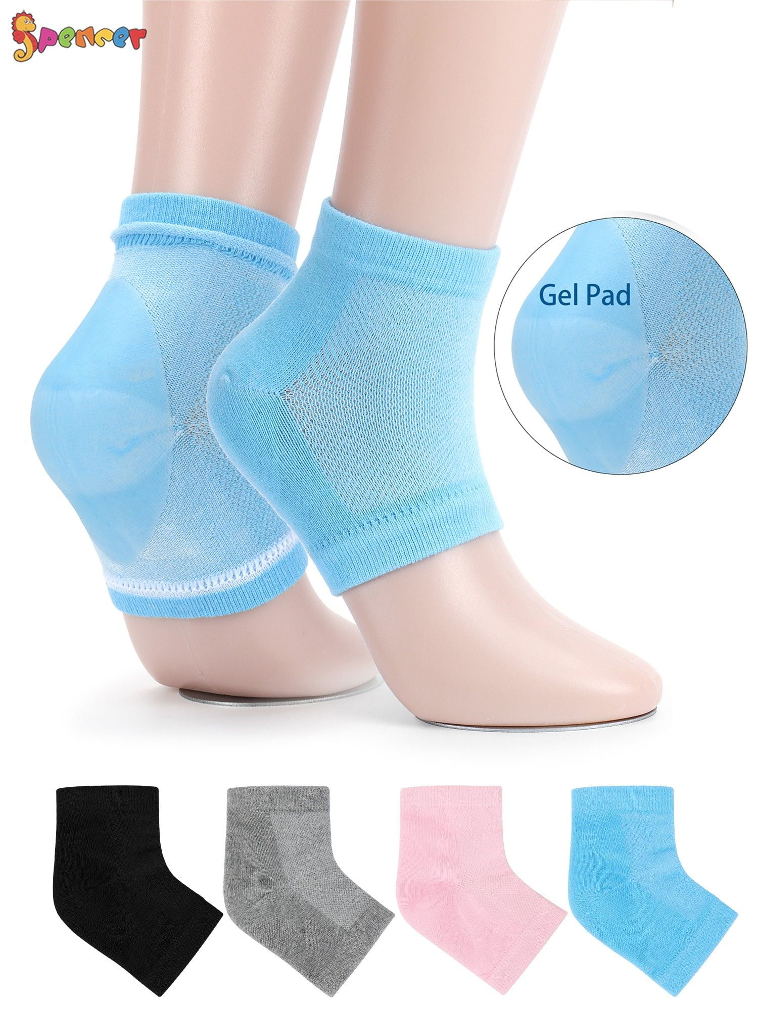 Spencer 2 Pairs Moisturizing Heel Socks Gel Lined Toeless Spa Socks to ...