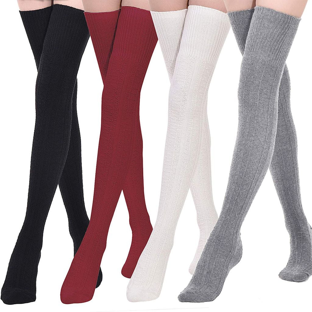 Spencer 2 Pairs Women Thigh High Socks Extra Long Knit Warm Stockings ...