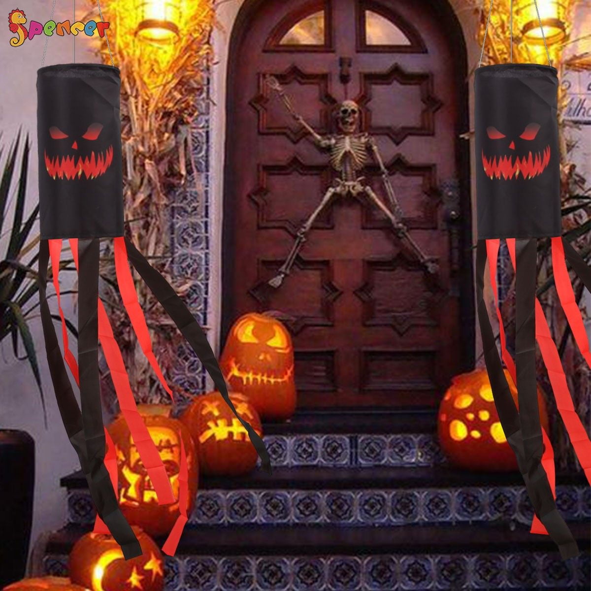 Spencer 2Pack 40 Inch Halloween Pumpkin Windsock Flags, Ghost Witch ...