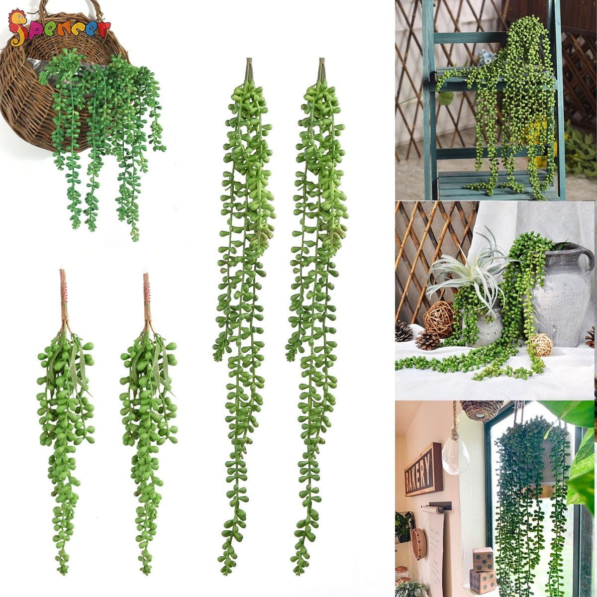 Spencer 2Pcs 23.6" Artificial Succulents Hanging Plants Fake String of ...