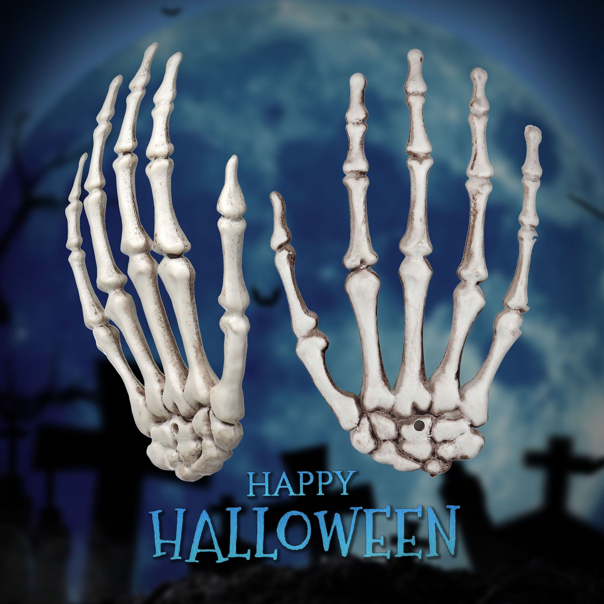 Spencer 2Pcs Halloween Skeleton Hands Decoration Realistic Life Size ...