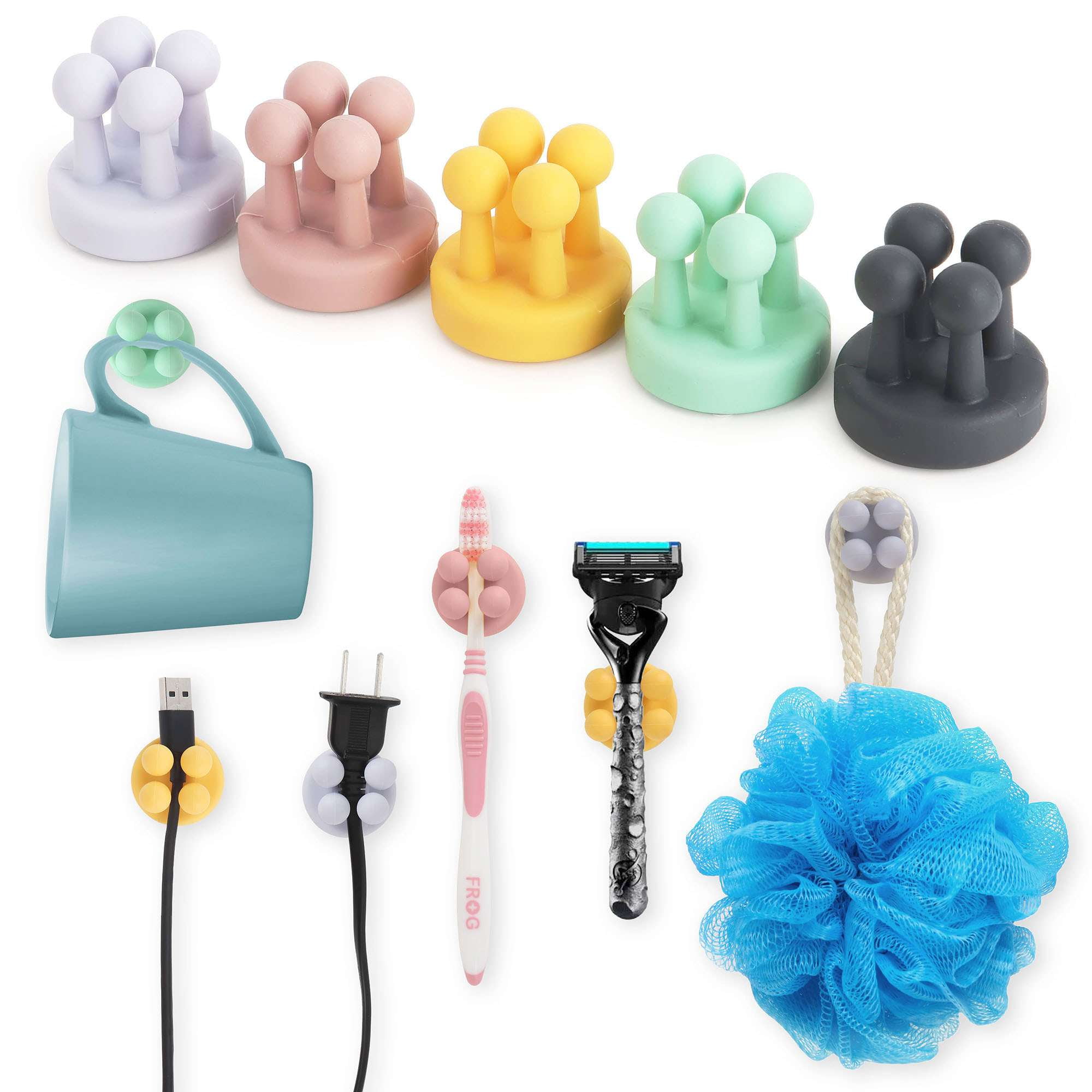 Spencer 3 Pack Adhesive Hooks Silicone Wall Mount Hooks Grips Razor ...