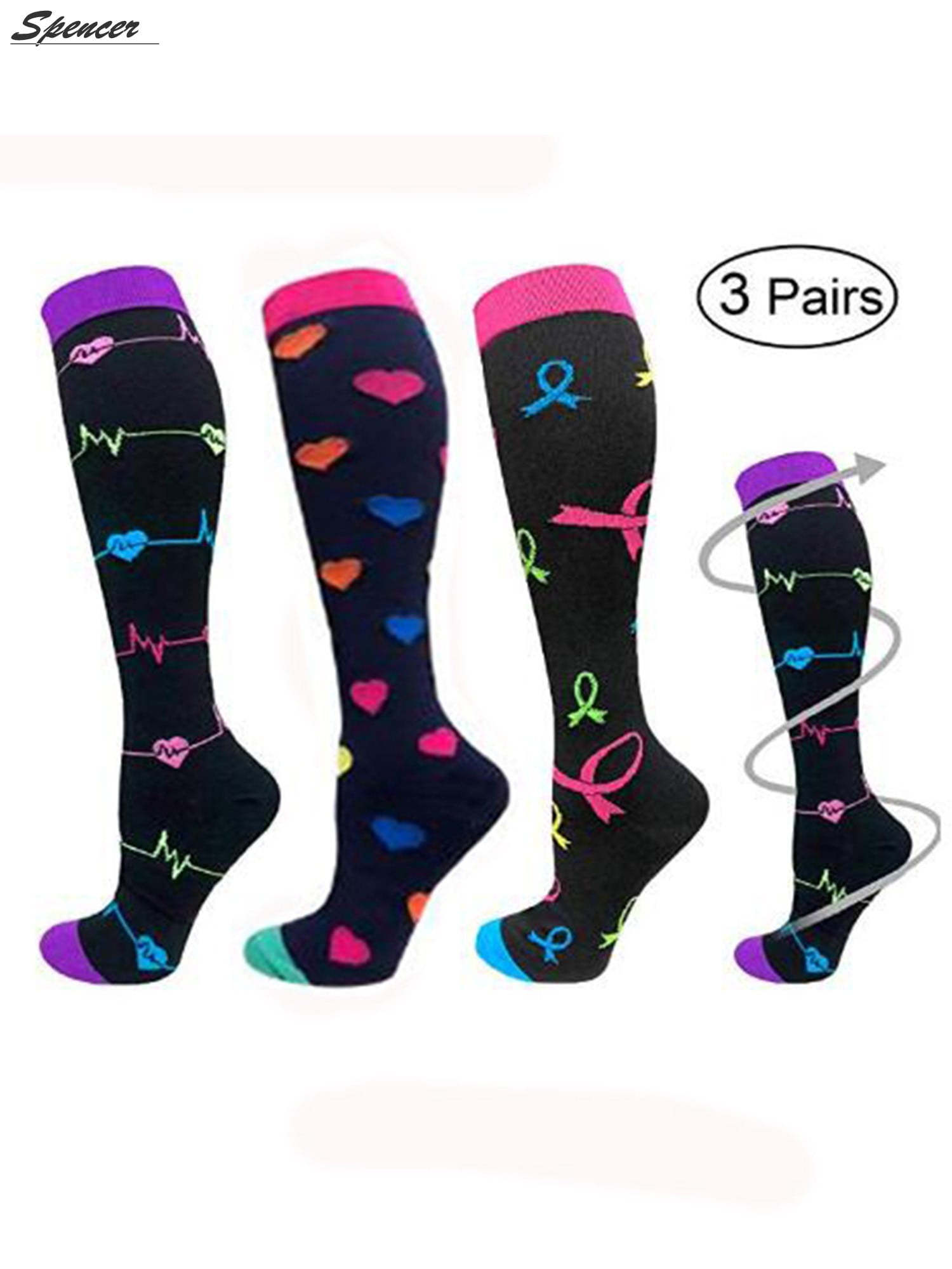 Spencer 3 Pairs Graduated Compression Socks for Women & Men， 15-20mmHg ...