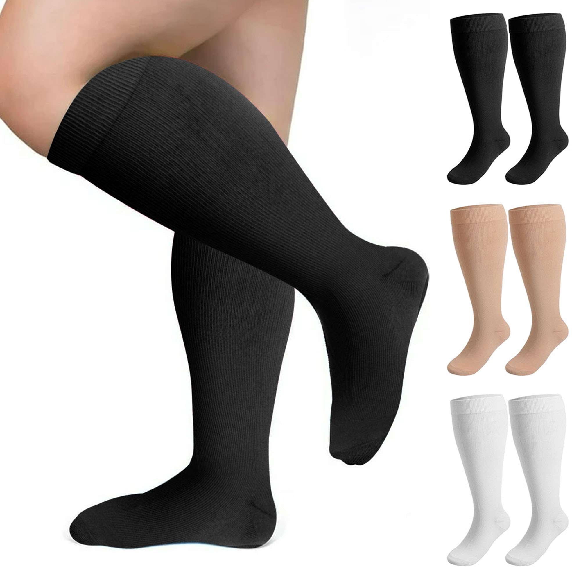 Spencer 3 Pairs Wide Calf Compression Socks for Women Men Plus Size 15 ...