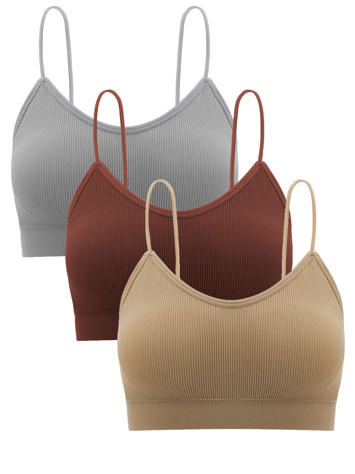 Spencer 3 Pieces Women V Neck Cami Bra Bralettes Padded Seamless ...