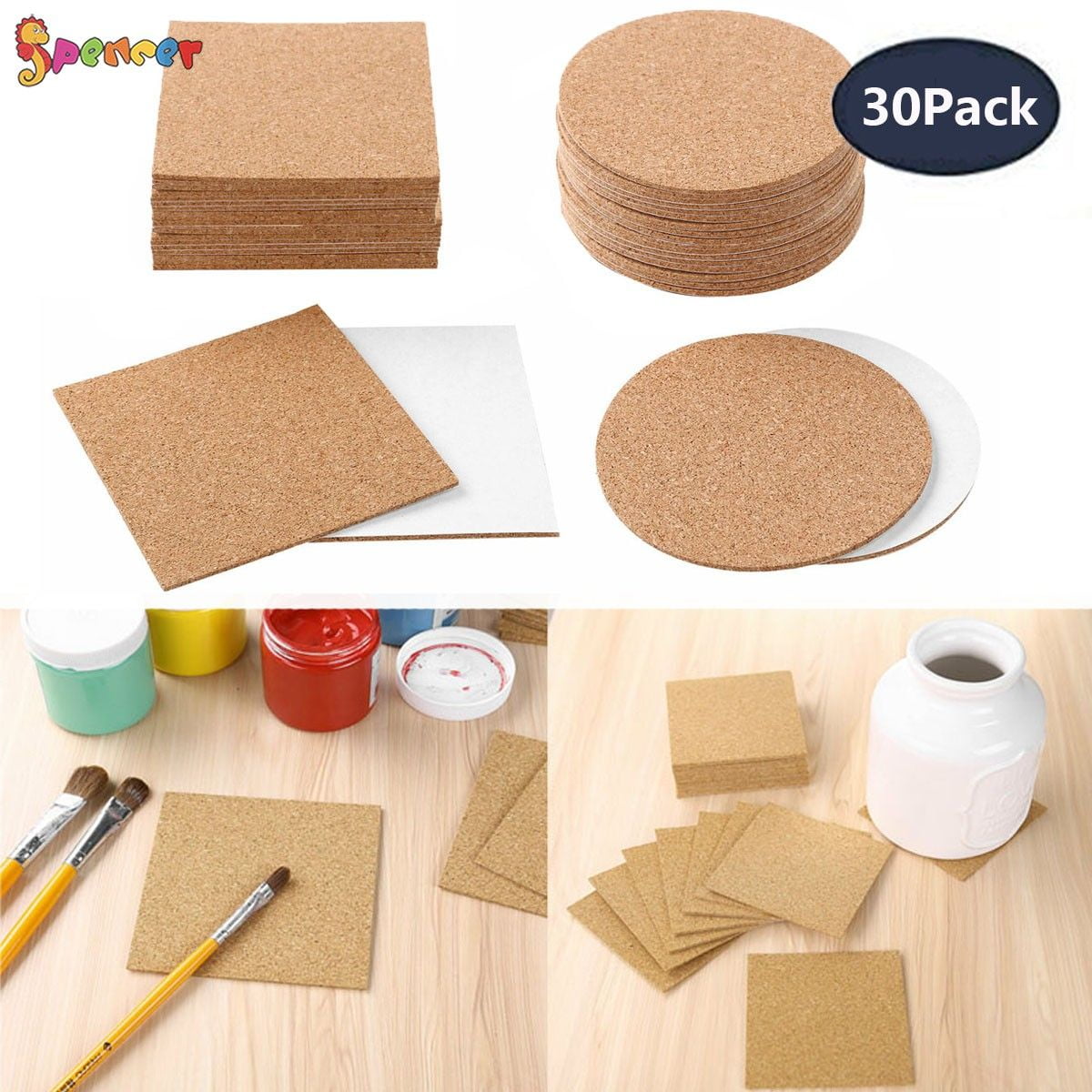 Spencer 30 Pack Self-Adhesive Cork Squares Cork Tiles Resuable Cork ...