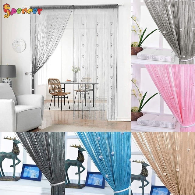 Spencer 39"x78" Crystal Beaded String Door Curtain Window Door Panel Room Divider Fringe Crystal ...