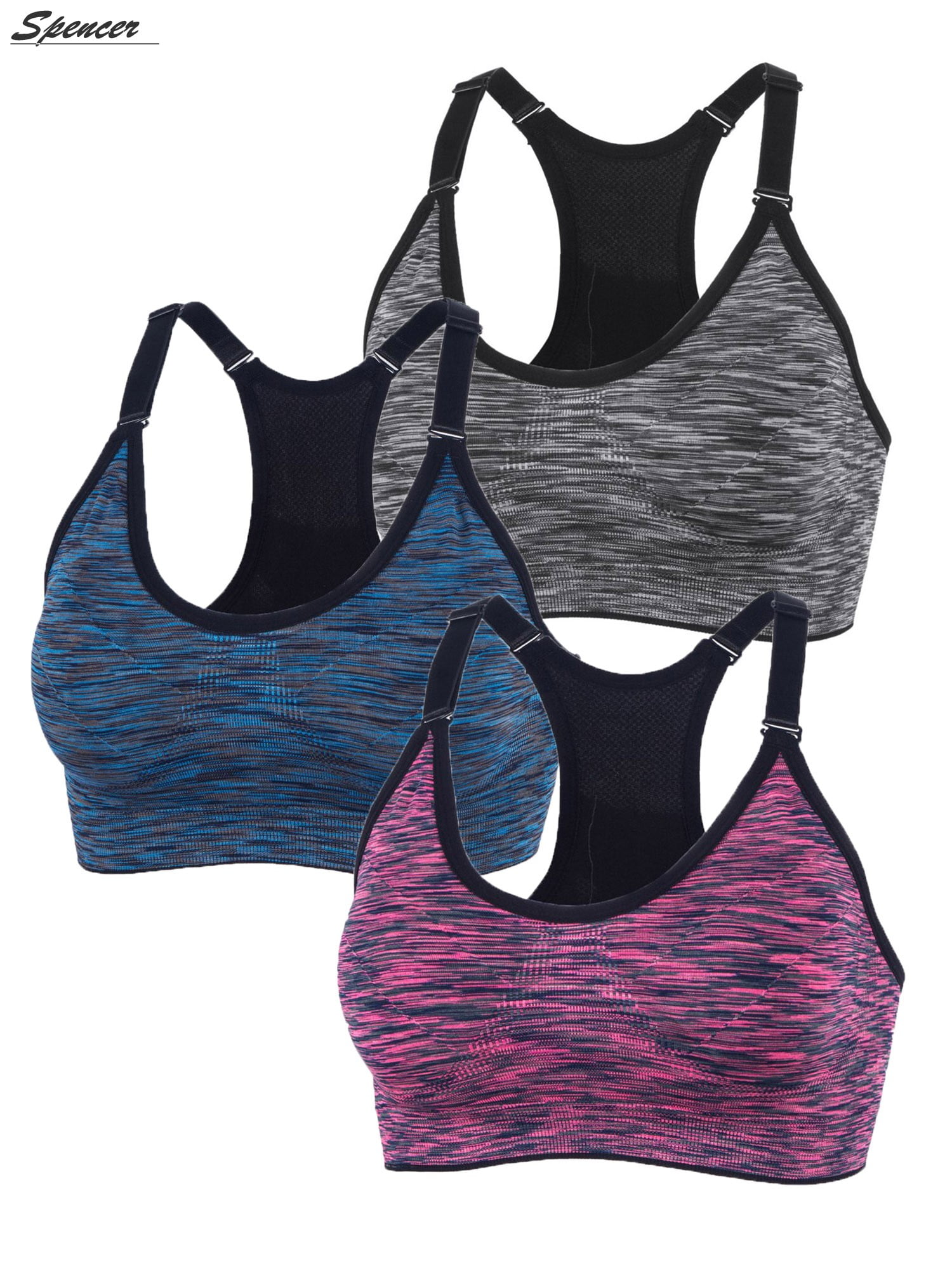 Spencer 3Pack Women's Seamless Sports Bra, High Impact, XL, 3 Colors ...
