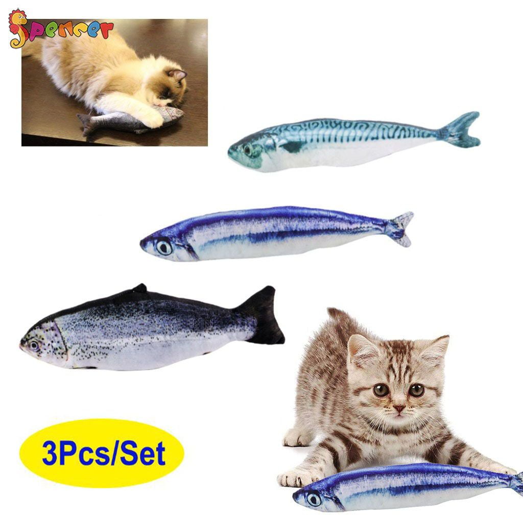 Spencer 3Pcs Catnip Toys Set Simulation 3D Fish Shape Doll Interactive ...