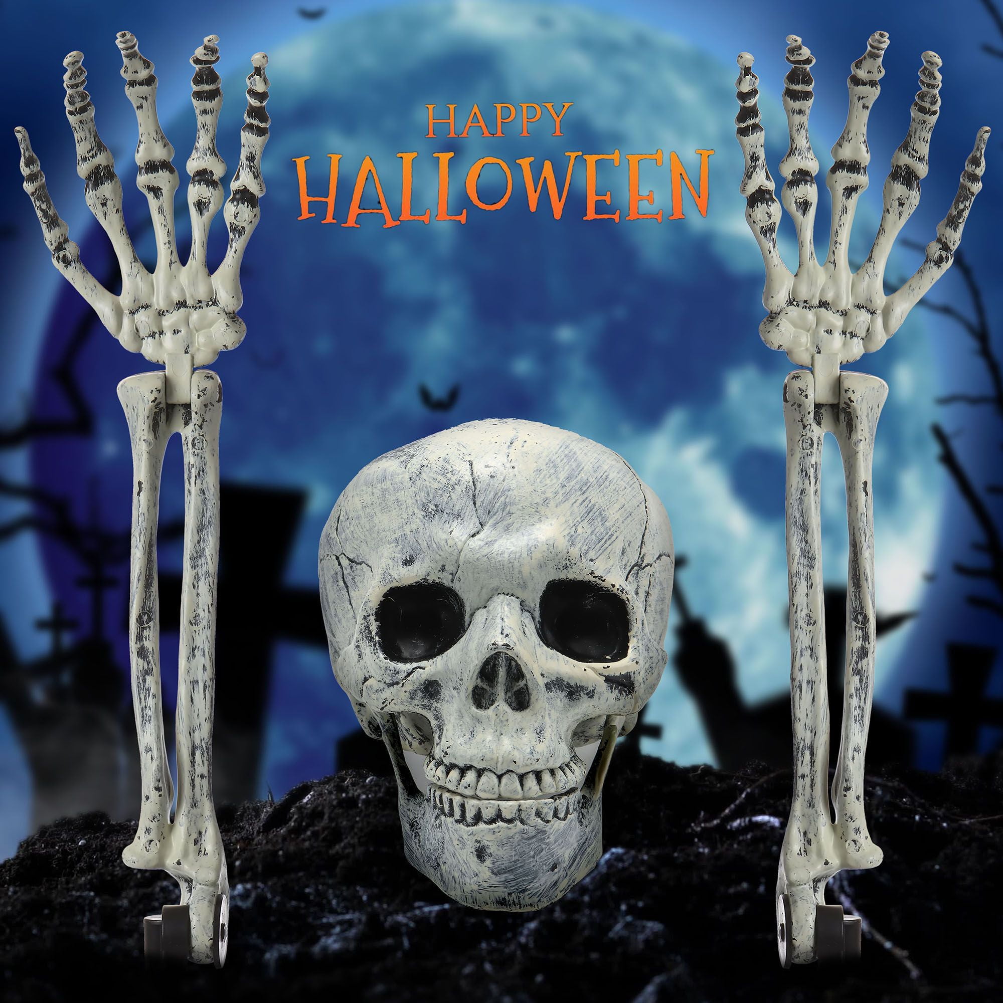 Spencer 3Pcs Halloween Skeleton Stakes Decorations Set Realistic Skull ...