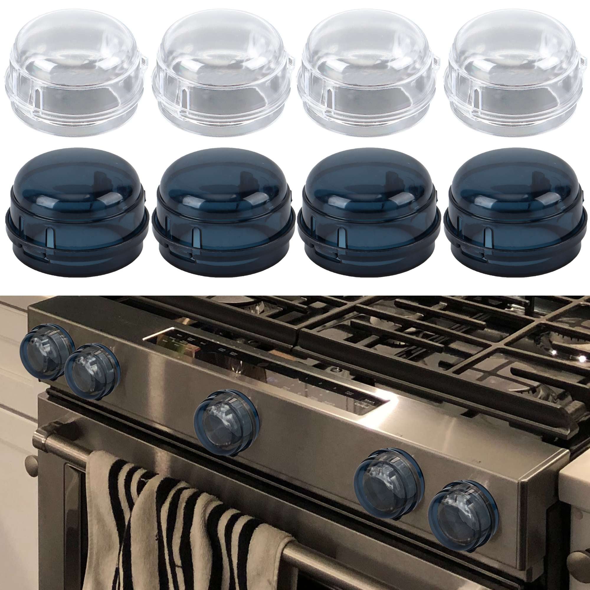 Spencer 4 Pack Baby Proof Clear Stove Knob Covers, Child Safety Guards ...