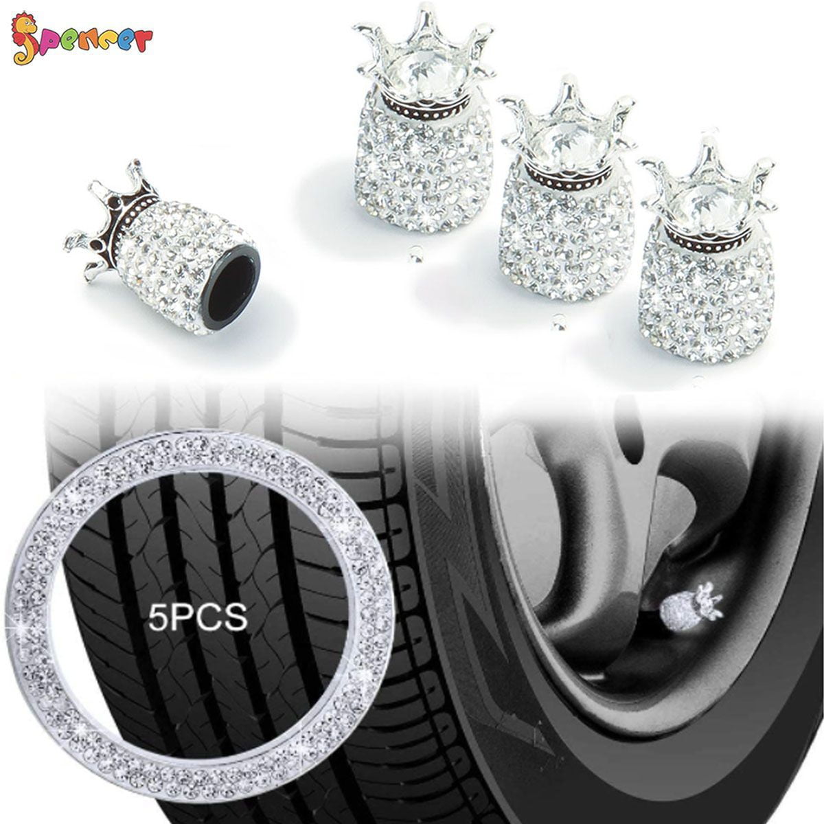 Spencer 4 Pack Rhinestone Crown Valve Stem Caps Handmade Crystal ...