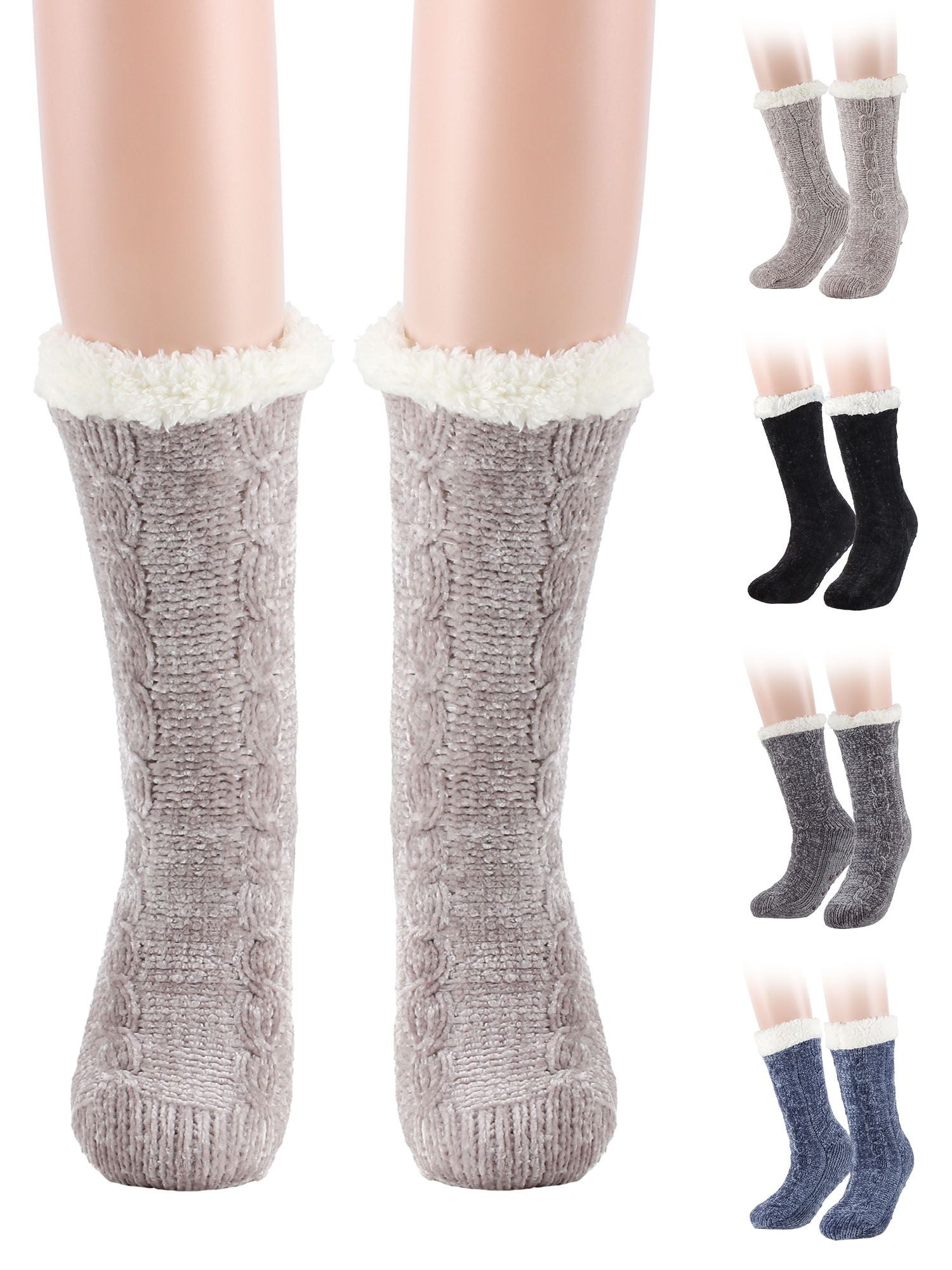 Spencer 4 Pair Women Slipper Socks Winter Super Soft Warm Cozy Fuzzy ...