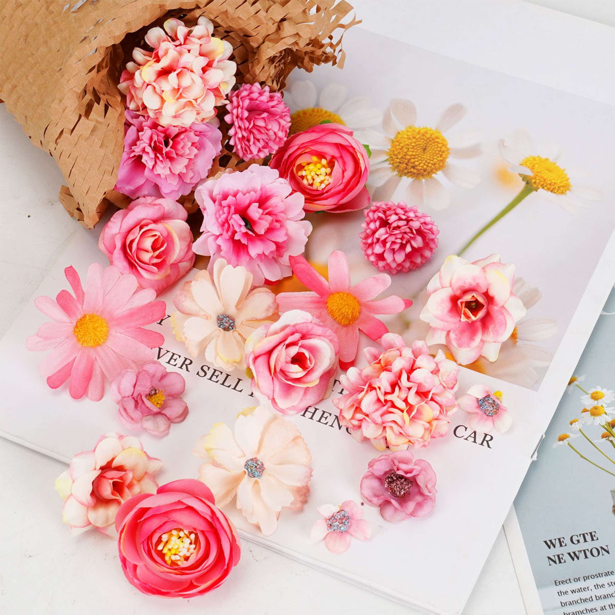 Spencer 40pcs Artificial Flowers Combo Pink Flowers Mix Silk Flower ...