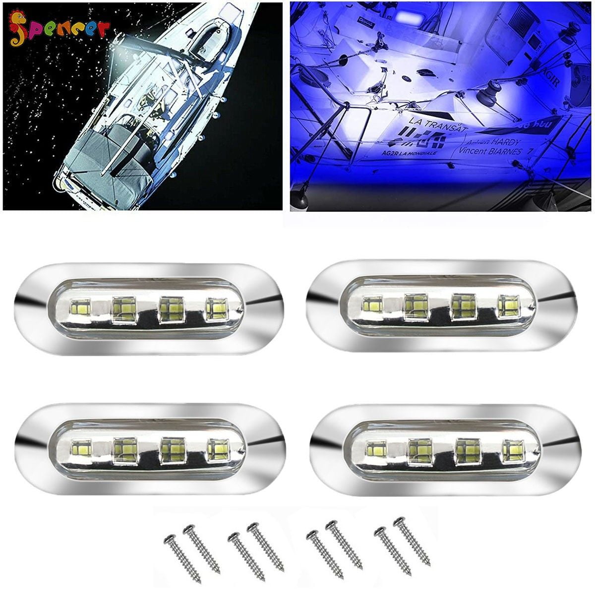 Spencer 4Pcs Marine Boat LED Courtesy Lights, 24V Interior Deck Walkway ...