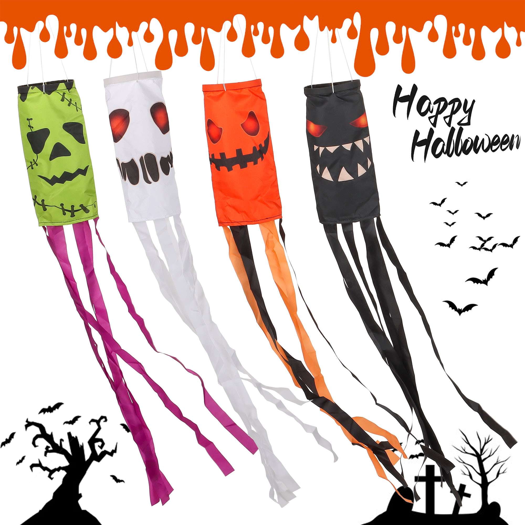 Spencer 4pcs 40 Inch Halloween Ghost Windsock Flag Ghost Windsock ...