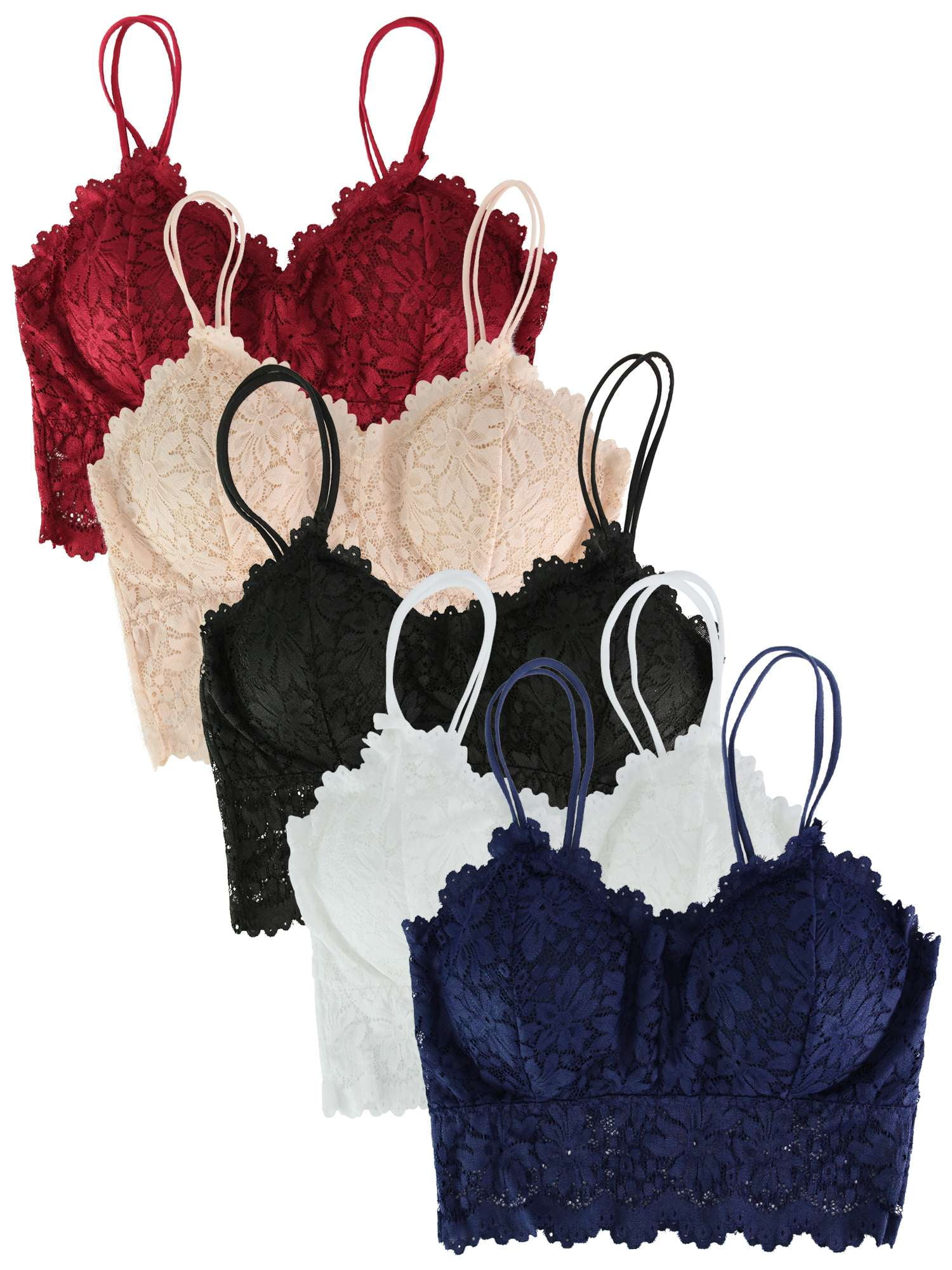 Spencer 5 Pack Floral Lace Bralettes for Women, Padded Lace Bandeau Bra ...