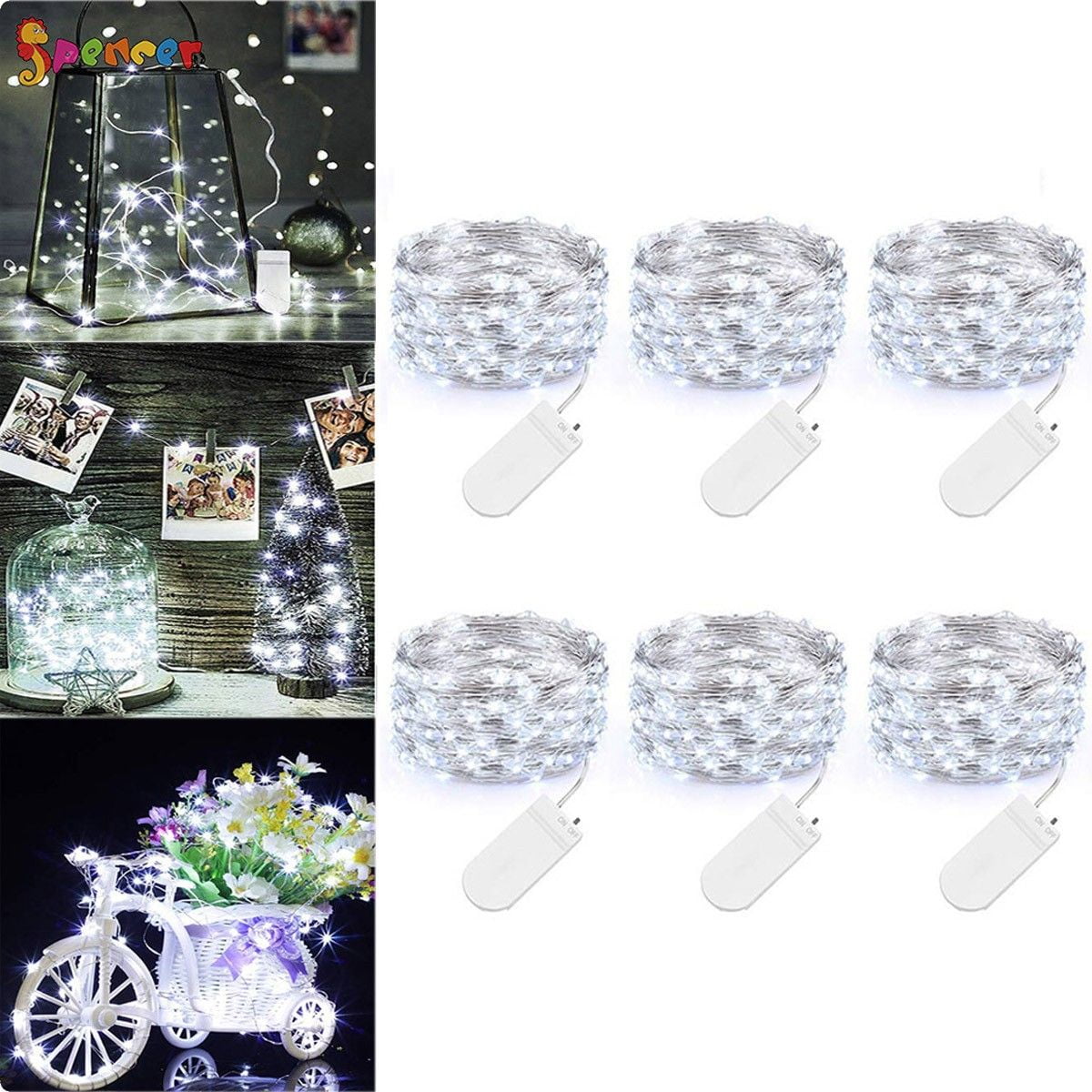 Spencer 6 Pack 6.6ft Fairy String Lights Battery Operated, Waterpoof 20 ...