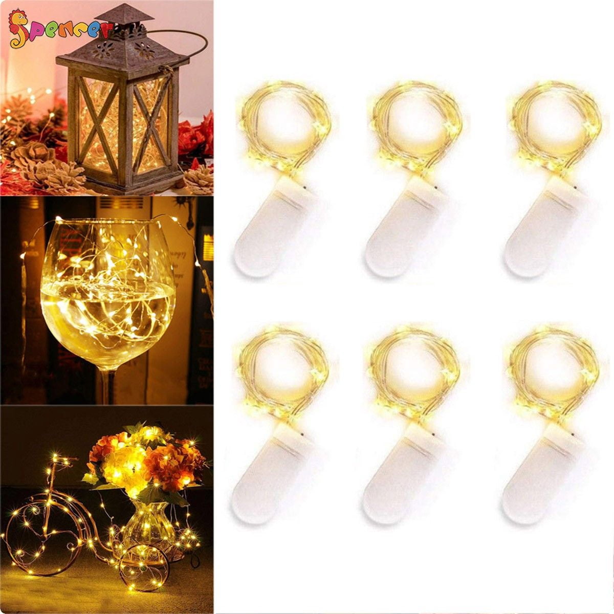 Spencer 6 Pack 6.6ft Fairy String Lights Battery Operated, Waterpoof 20 ...