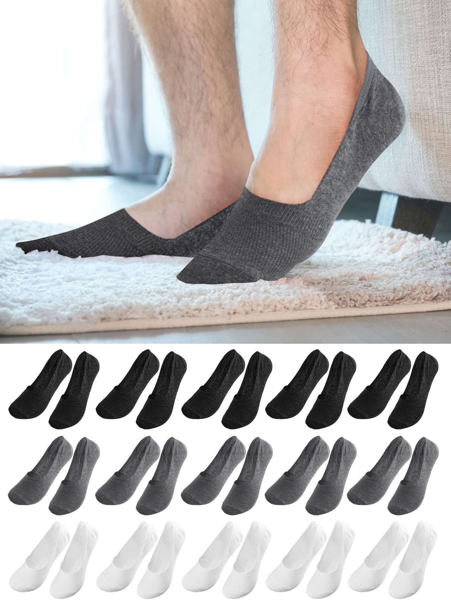 Spencer 6-Pack Men's No Show Socks Adult Cotton Low Cut Socks Invisible ...