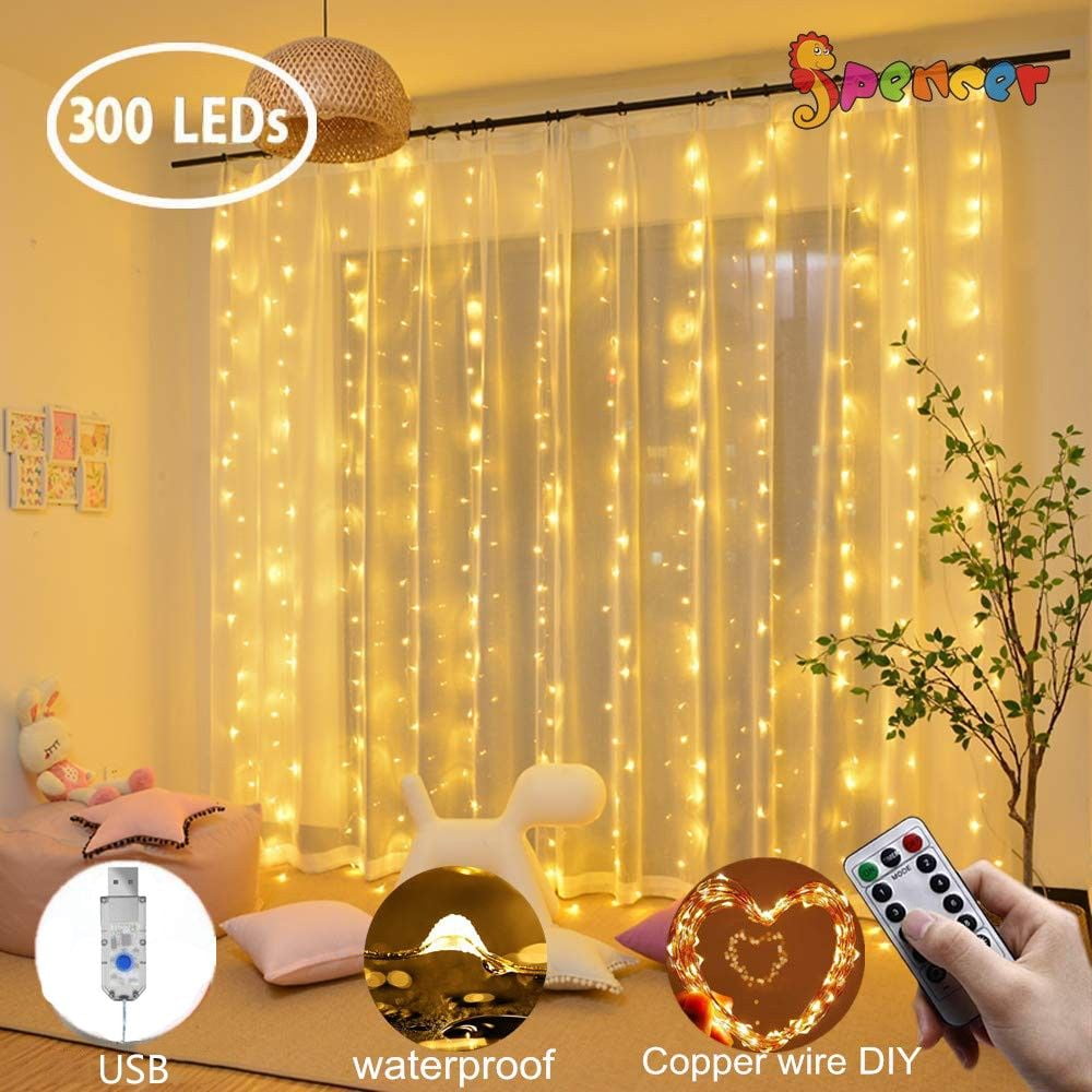 'Spencer 9.8ft x 9.8ft 300LED Curtain Fairy String Lights Curtain ...
