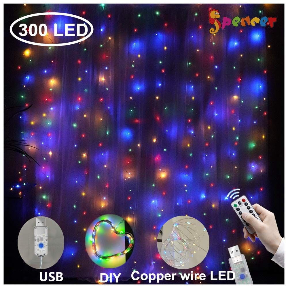 Spencer 9.8ft x 9.8ft 300LED Curtain Fairy String Lights Curtain ...