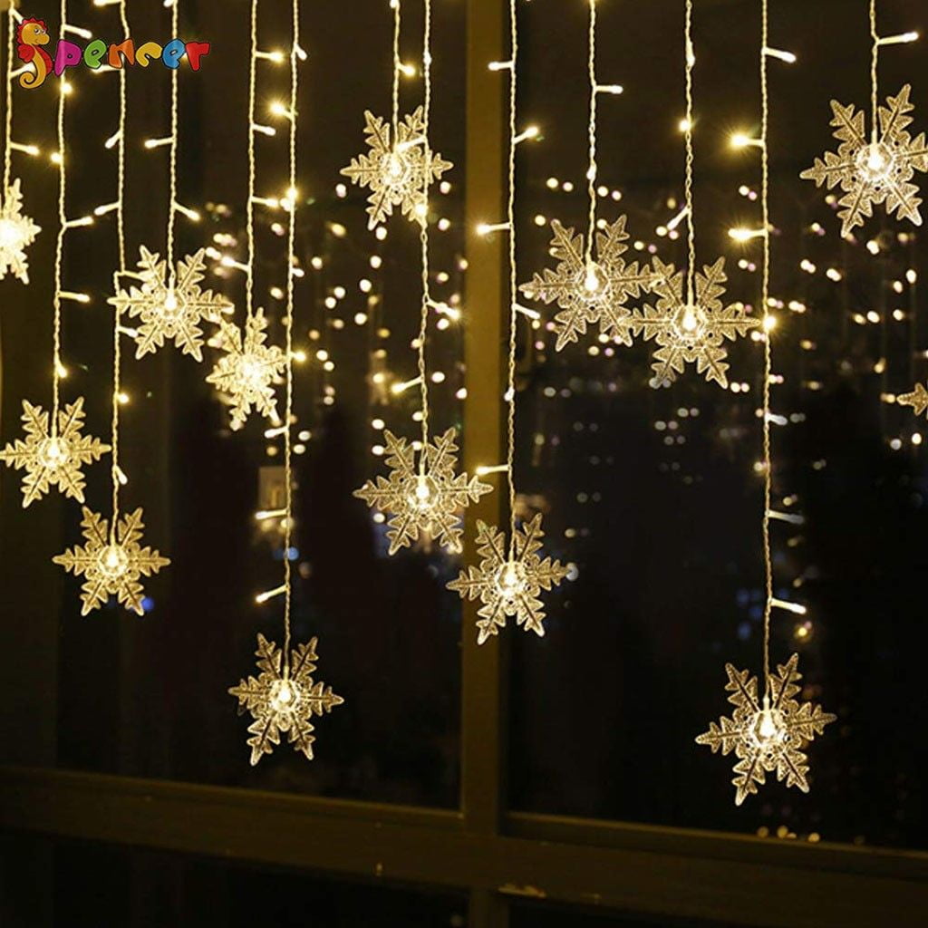 Spencer 96 LED Snowflake String Lights, Plug in Fairy String Lights ...