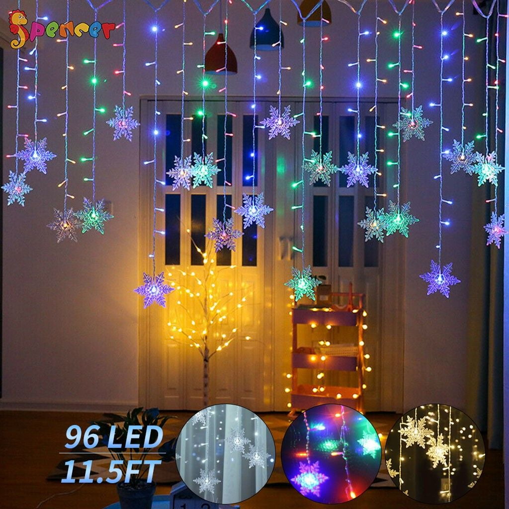 Spencer 96 LED Snowflake String Lights, Plug in Fairy String Lights ...