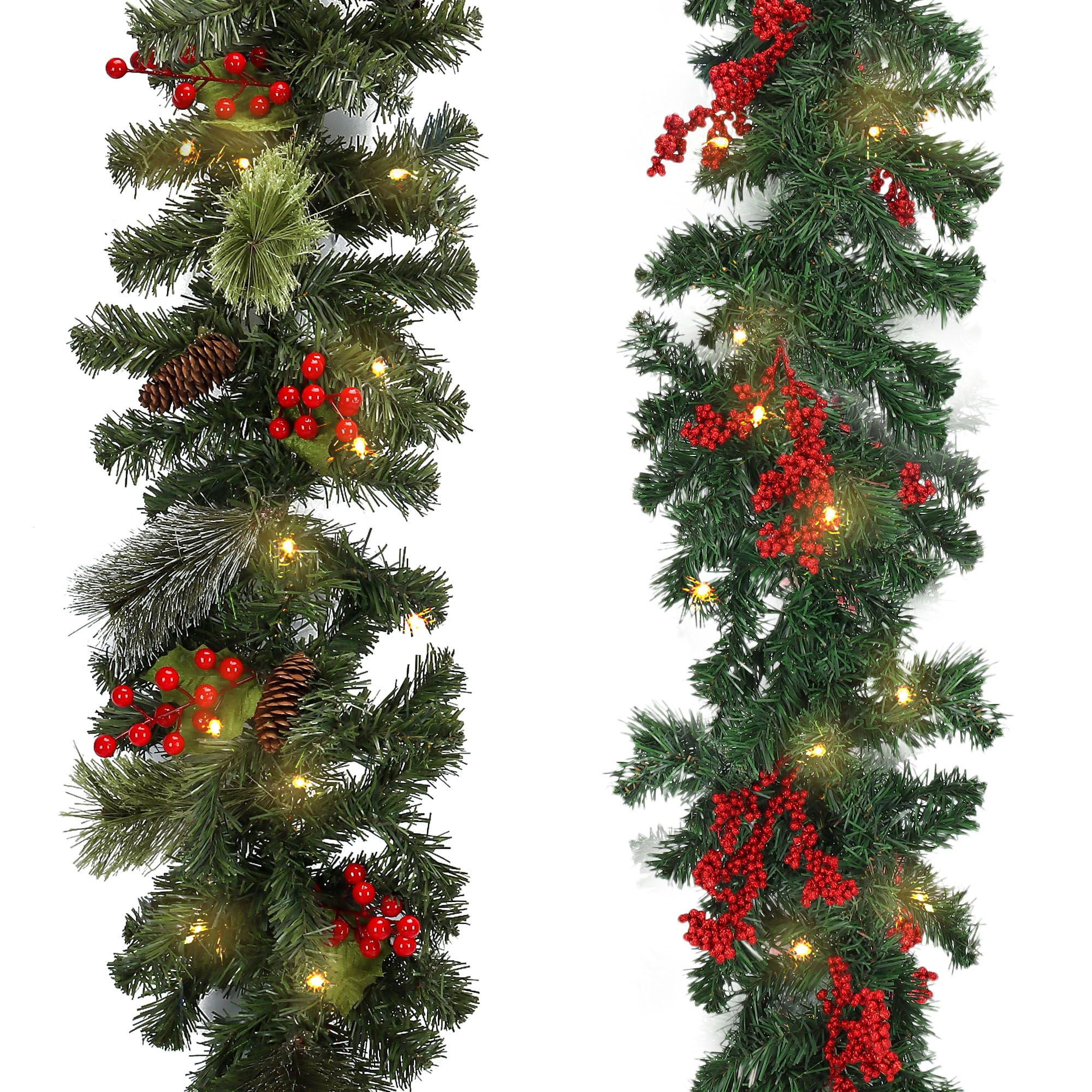 Spencer 9ft Pre-Lit Christmas Garland Artificial Green Pine Cones Berry ...