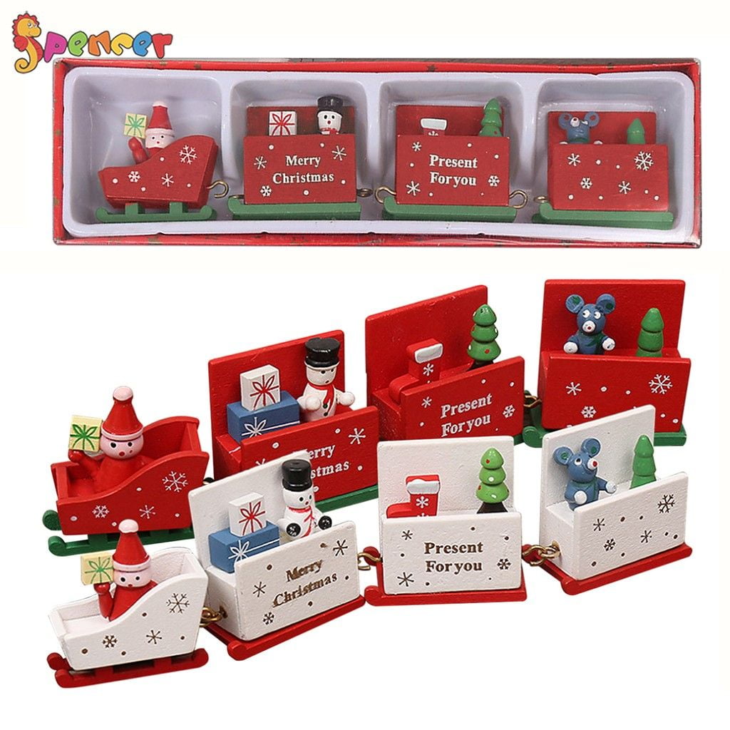 Spencer Christmas Cute Wooden Mini Sleigh Train Ornaments Kids Xmas Toy ...