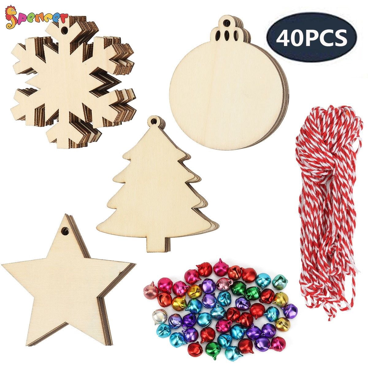 Spencer Christmas Wooden Ornaments, 40 PCS Christmas Crafts 4 Style ...